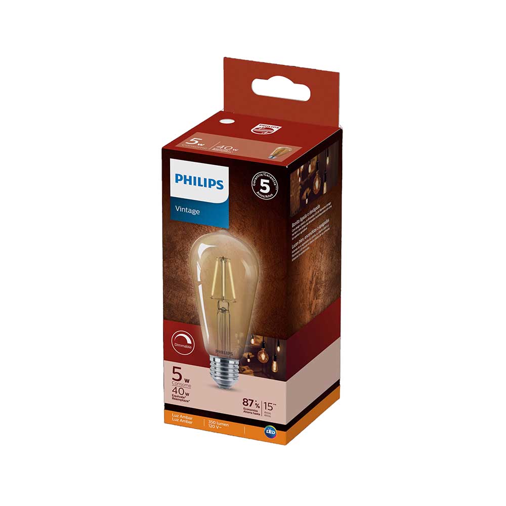 Lâmpada Led Philips Filamento Dim Luz Ambar 2200K 127V| | Philips ...