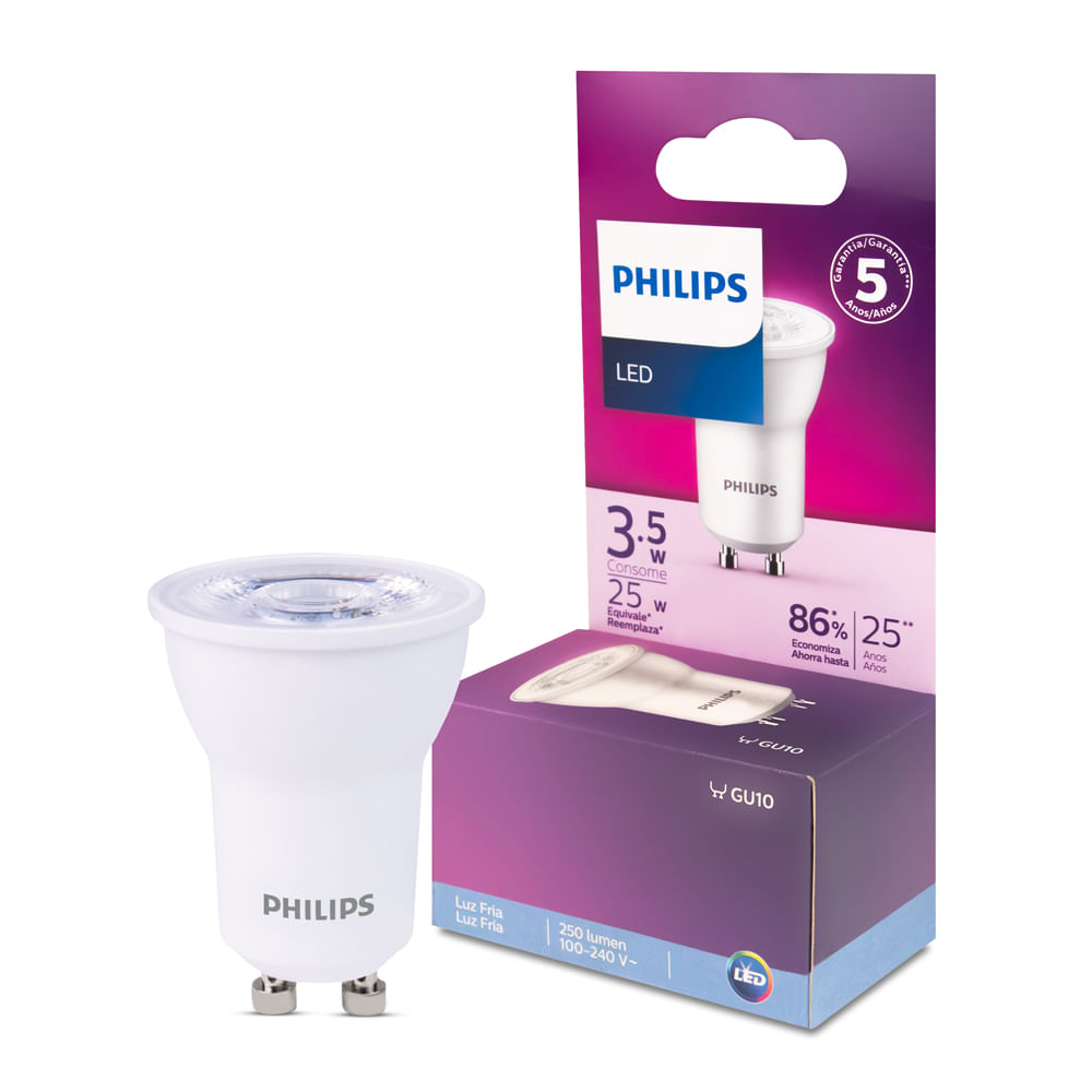 Lâmpada Led Philips Mini dicróica MR11 bivolt base GU10 Branca Fria - 3 ...