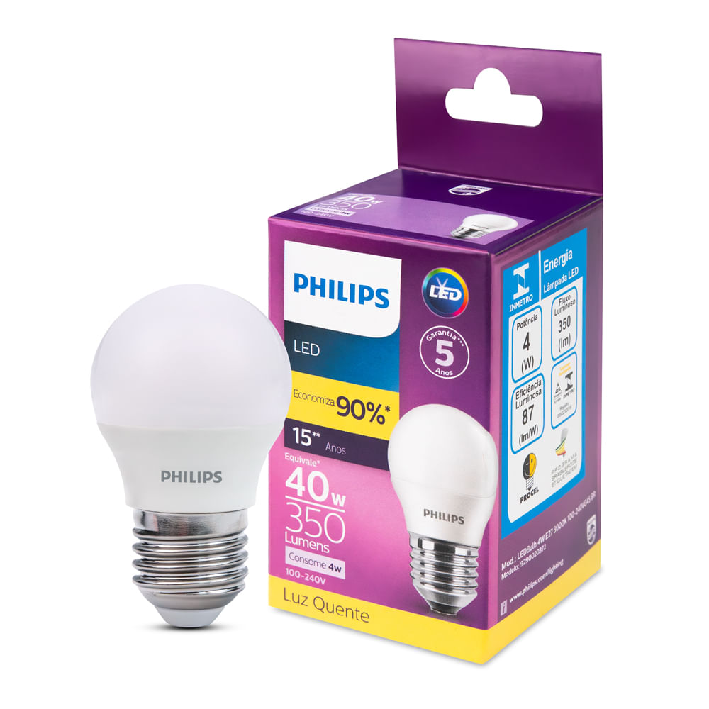 Lâmpada Led Philips Mini bulbo 4W bivolt base E27 Amarela - 4W ...