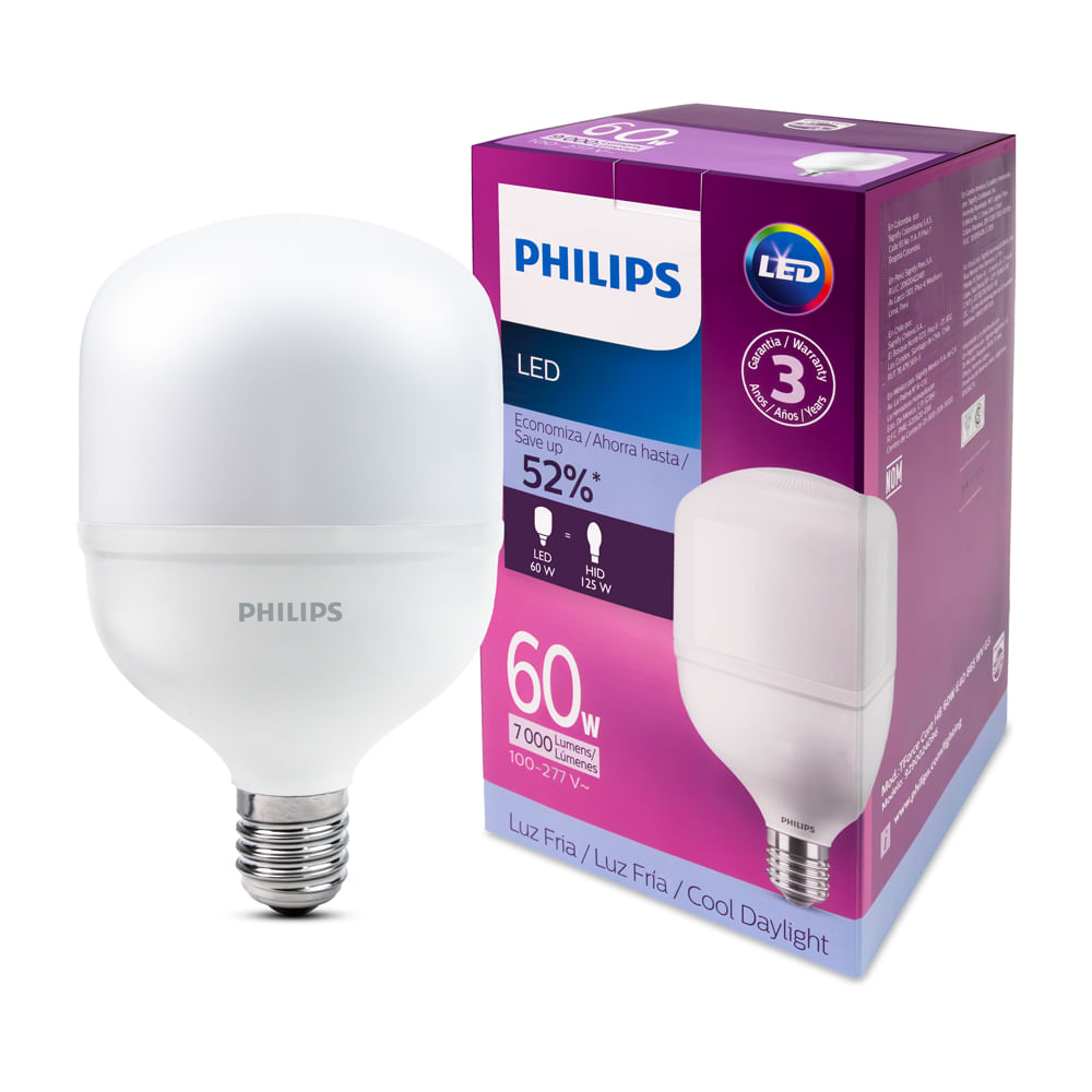Lâmpada Led Philips Alta Potência Bivolt E40 Branca Fria - 60W ...