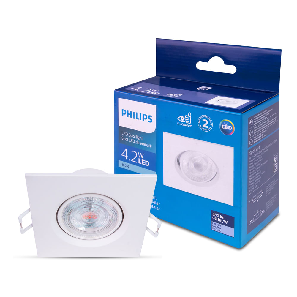 Philips Spot Integrado Led de embutir quadrado bivolt Branca Fria - 4 ...