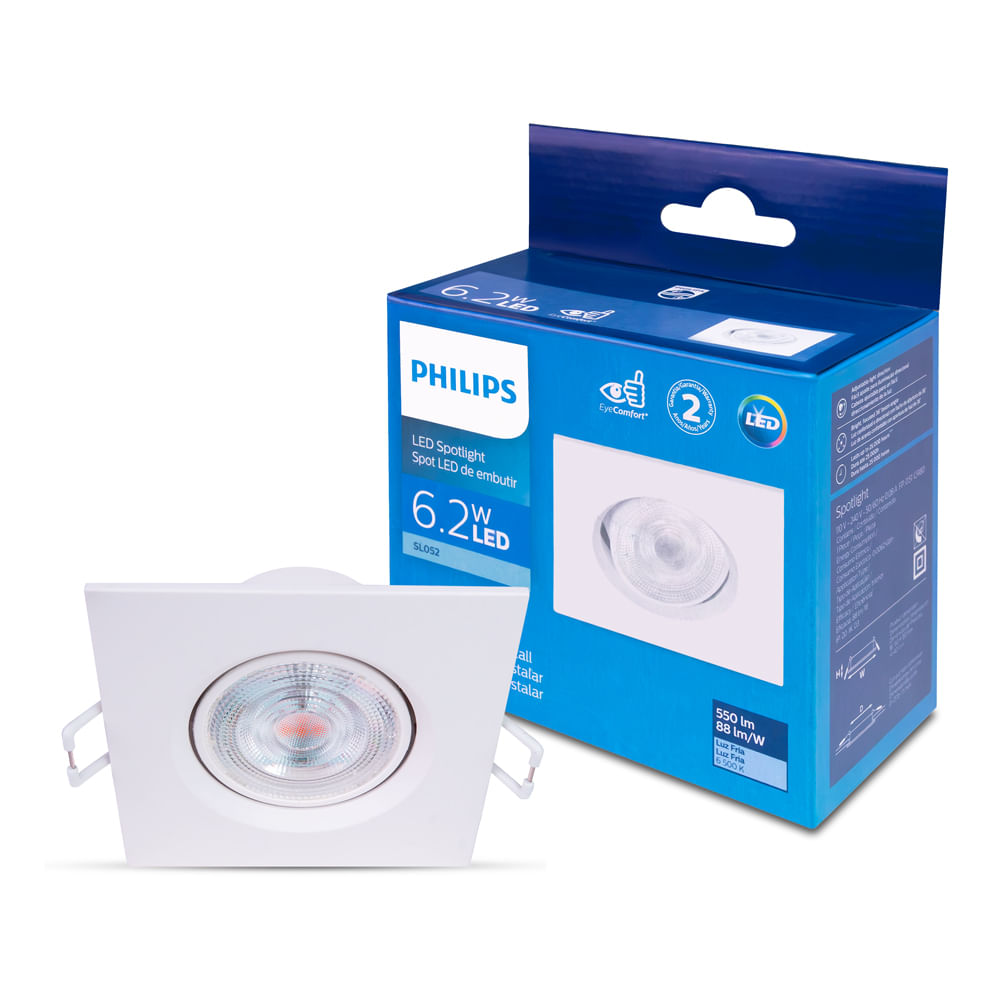 Philips Spot Integrado Led de embutir quadrado bivolt Branca Fria - 6 ...
