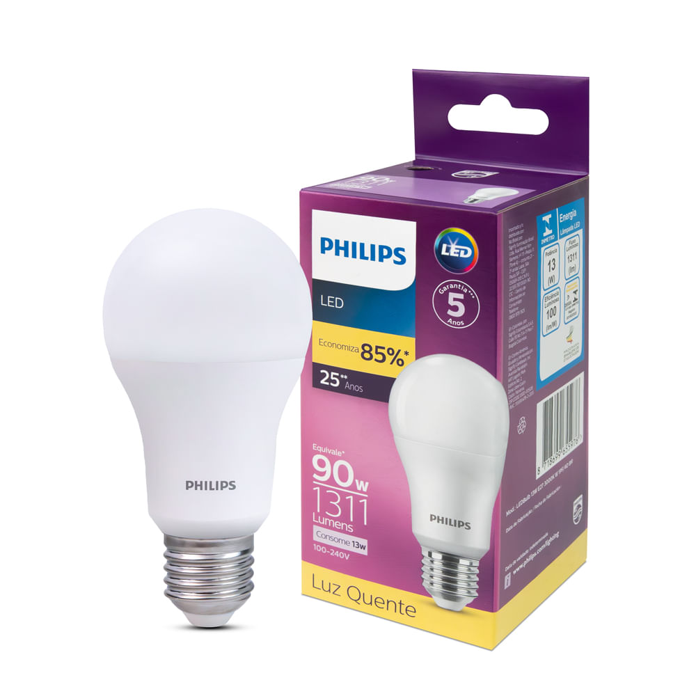 Lâmpada Led Philips bulbo A60 bivolt base E27 Amarela - 13W | Philips ...