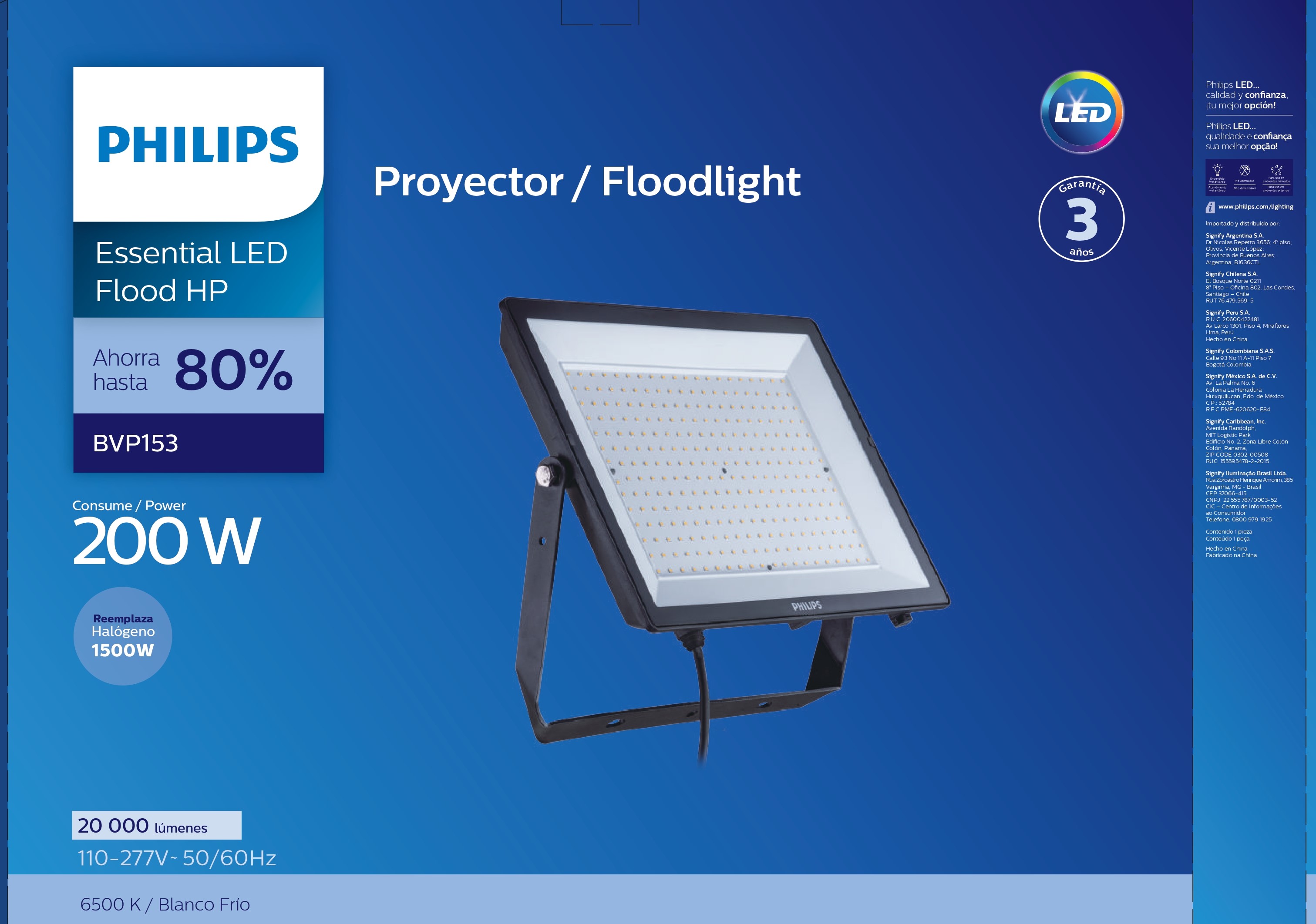 Projetor Essential LED Flood G3, 20000 lúmens, 200W, 6500K | Philips ...