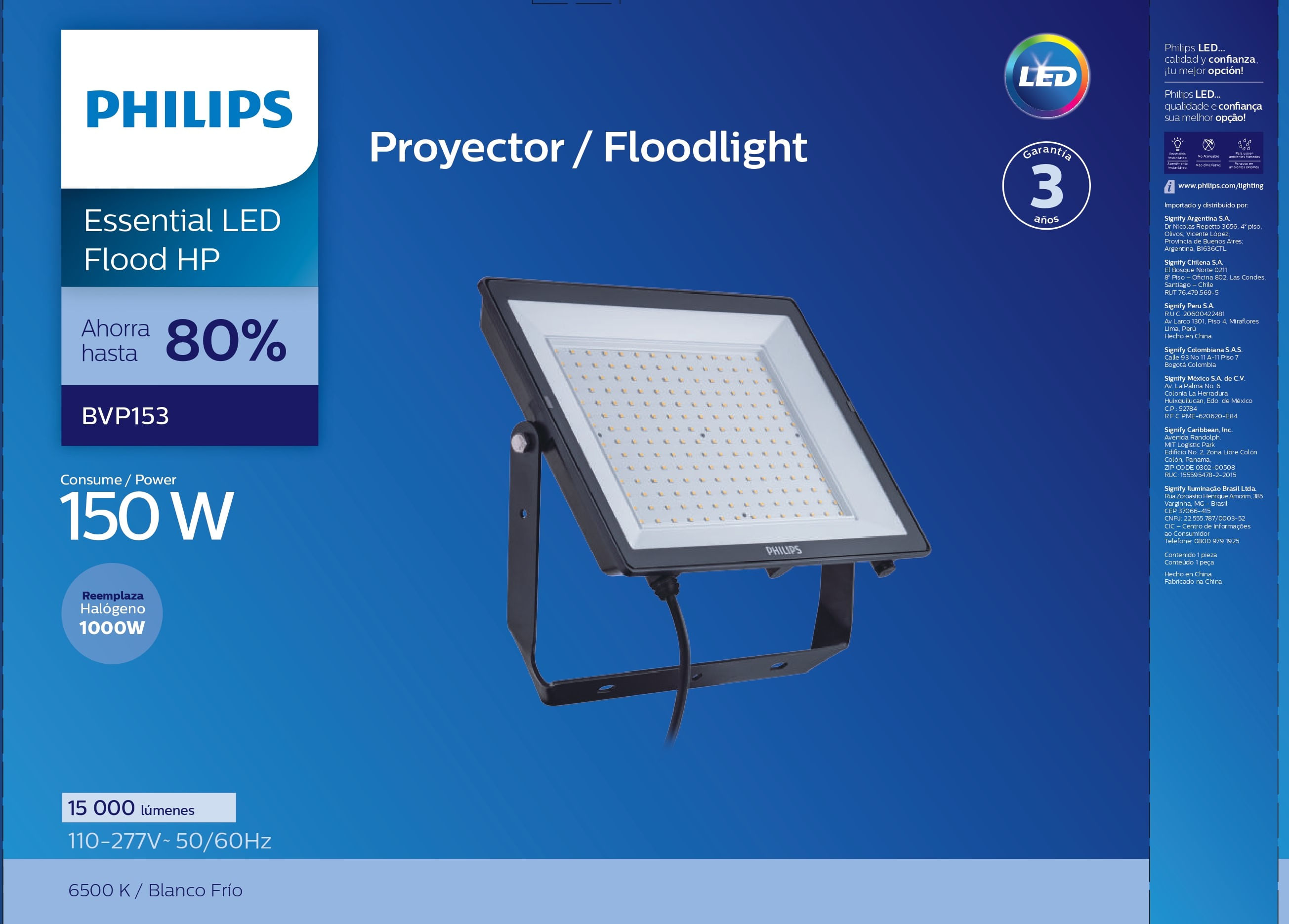 Projetor Essential LED Flood G3, 15000 lúmens, 150W, 6500K | Philips ...